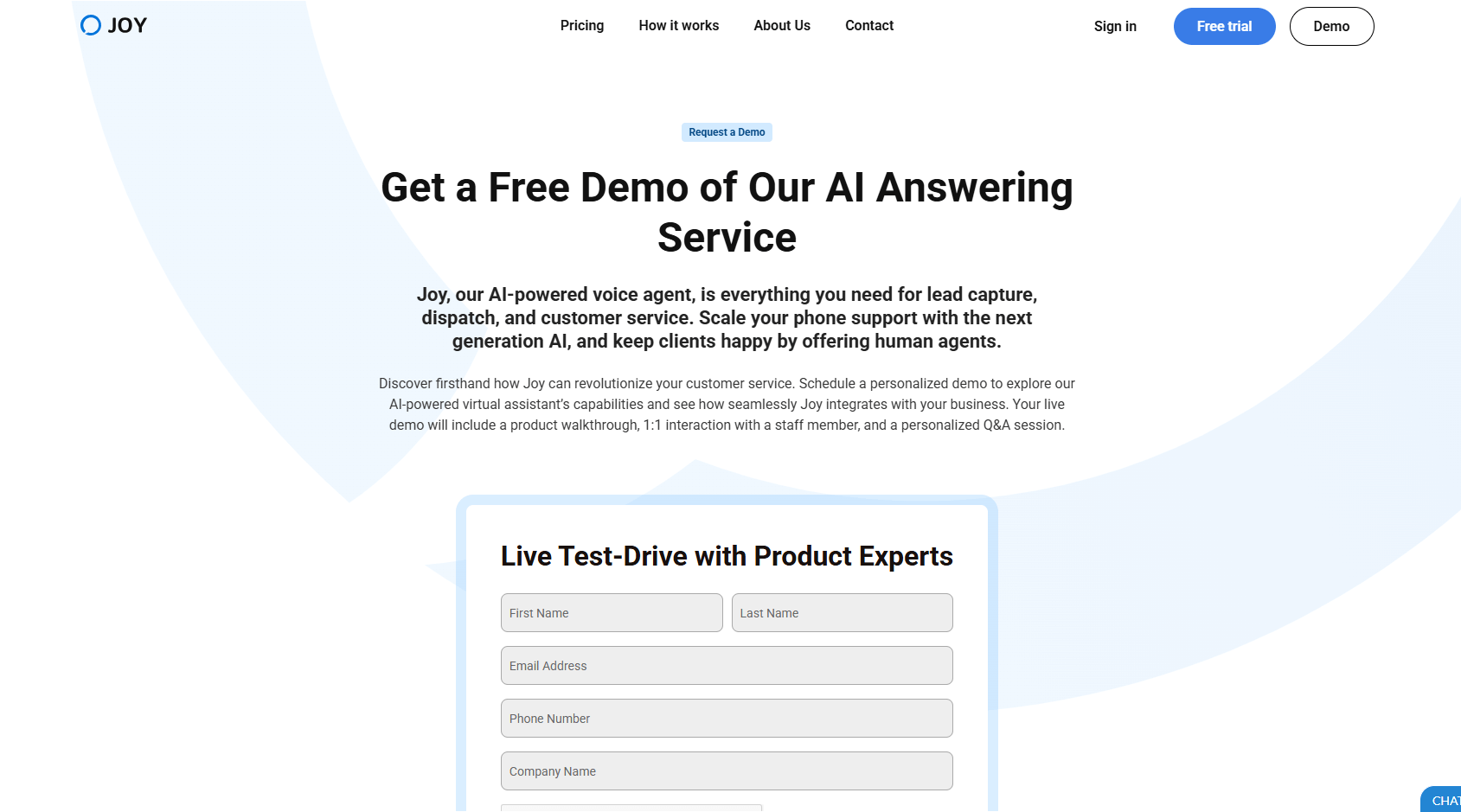 Request Demo | Joy AI Answering Service